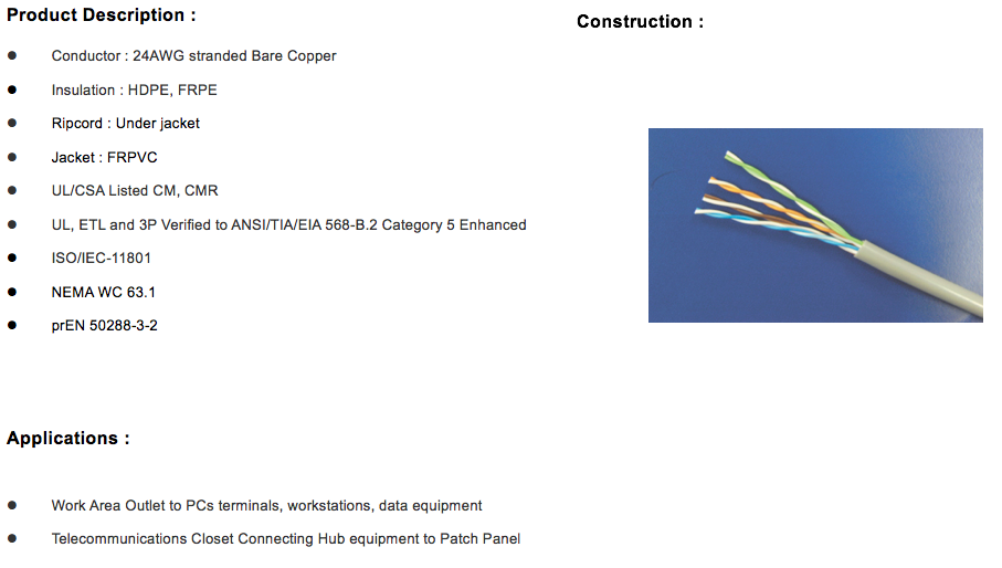 网路线-CAT.5E UTP CABLE(stranded)